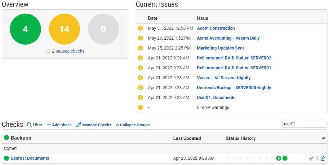 Monitoring Comet Backup With Checkcentral • Help Guide • Checkcentral