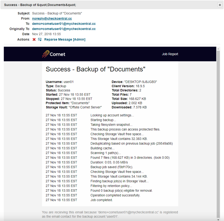 Monitoring Comet Backup With Checkcentral • Help Guide • Checkcentral