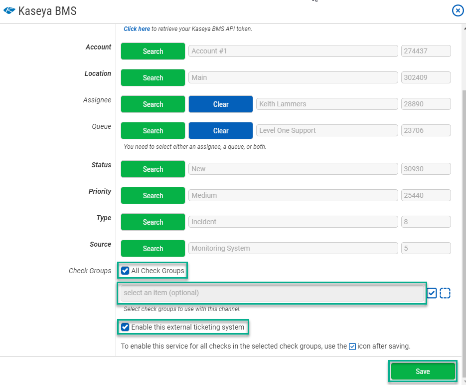 Kaseya BMS Integration • Help Guide • CheckCentral by Binary Fortress Software