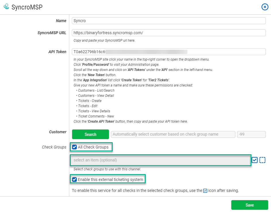 Syncro MSP Integration • Help Guide • CheckCentral by Binary Fortress Software